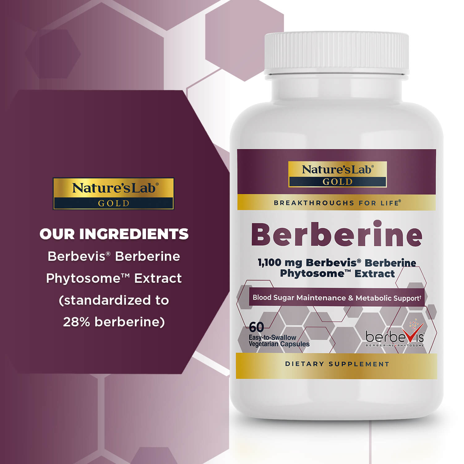 Nature's Lab Gold Berbevis® Berberine Phytosome™ Extract - 60 Capsules