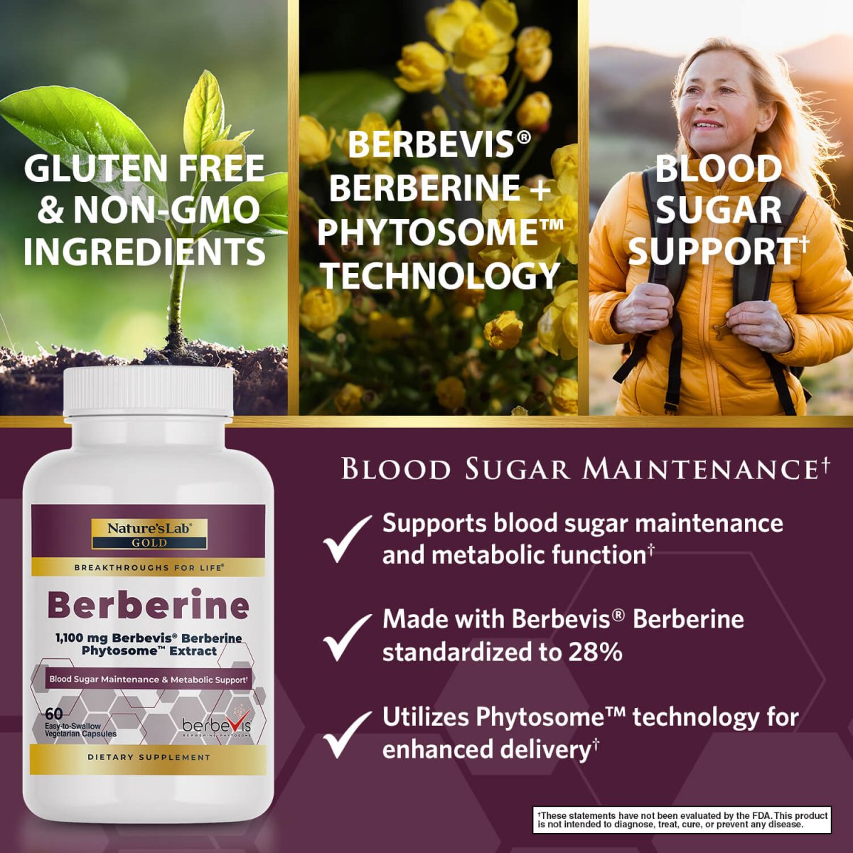 Nature's Lab Gold Berbevis® Berberine Phytosome™ Extract - 60 Capsules