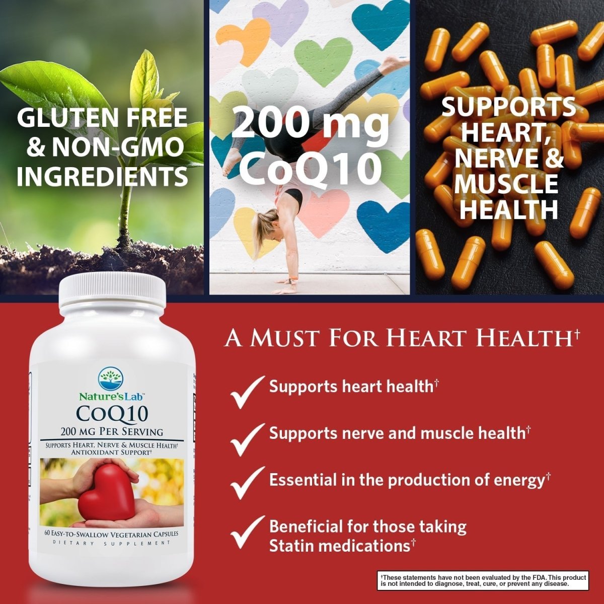 Nature's Lab CoQ10 200mg - Supports Heart, Nerve & Muscle Health