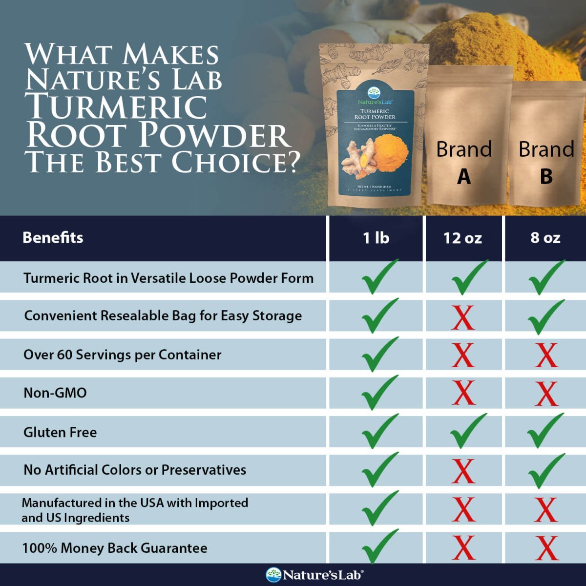 Nature's Lab Turmeric Root Powder - 1lb bag